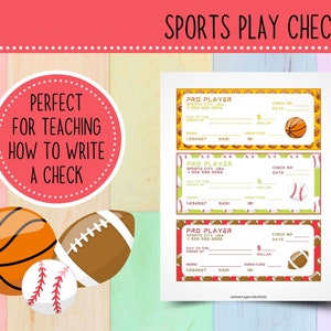 Sports Play Checks for Kids | Printable Play Checks | Money Math | Play ...