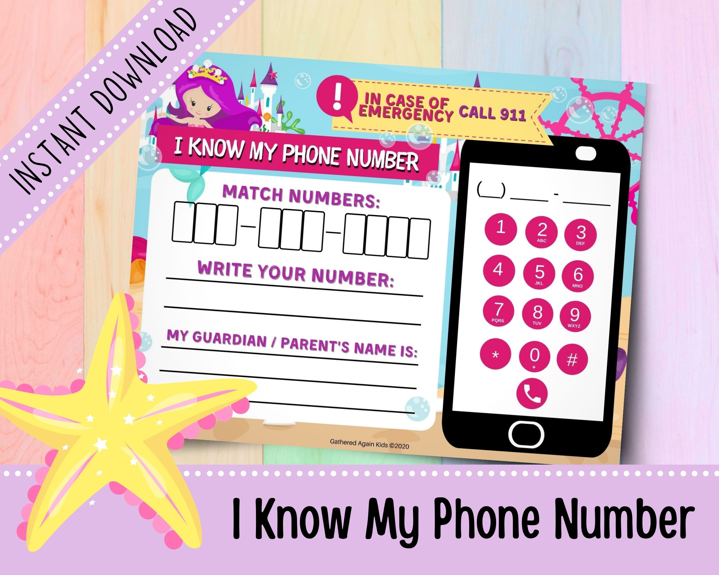 I Know My Phone Number Worksheet - Mermaid | Learn Your Phone Number ...