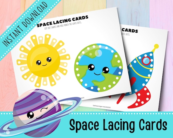 Space Lacing Cards Set Sewing Cards Activities for | Etsy