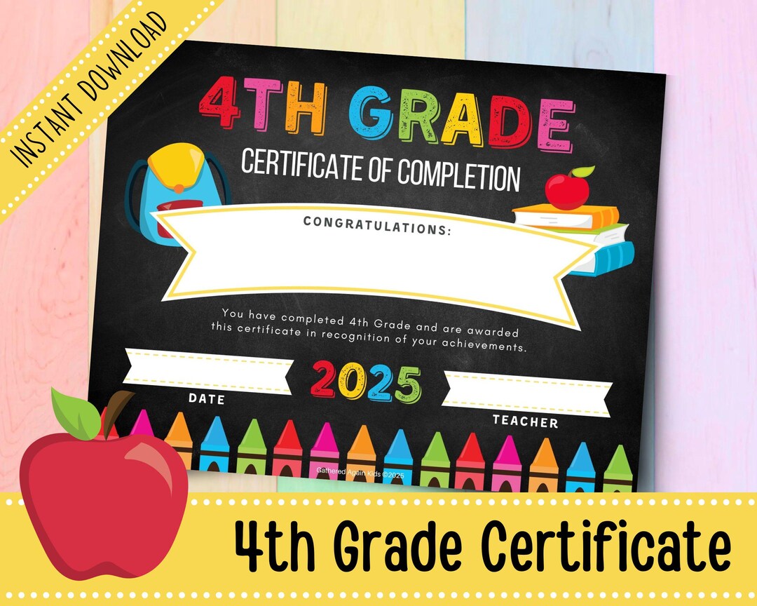 Printable 4th Grade Graduation Certificate 2025 | Chalkboard Graduation ...