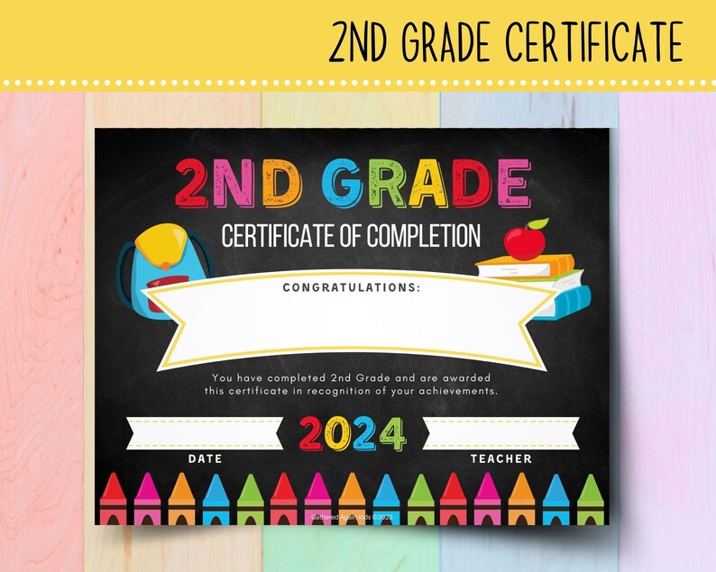 Printable 2nd Grade Graduation Certificate 2024 Chalkboard Graduation ...