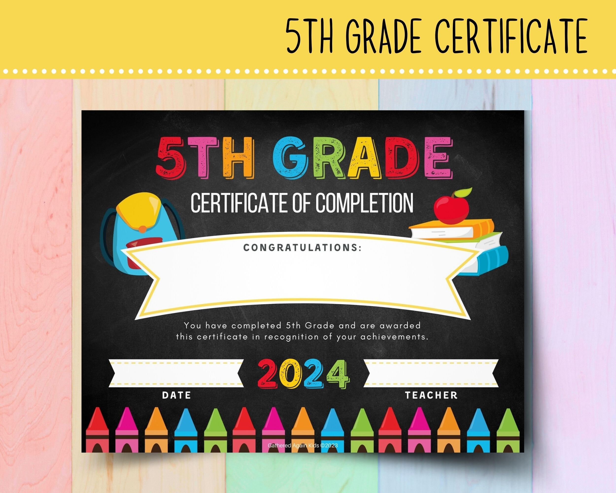 Printable 5th Grade Graduation Certificate 2024 | Chalkboard Graduation ...