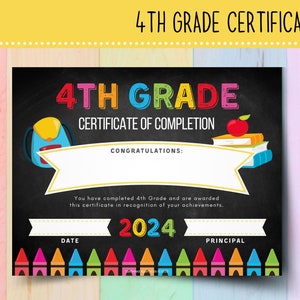 Printable 4th Grade Graduation Certificate 2024 Chalkboard Graduation ...