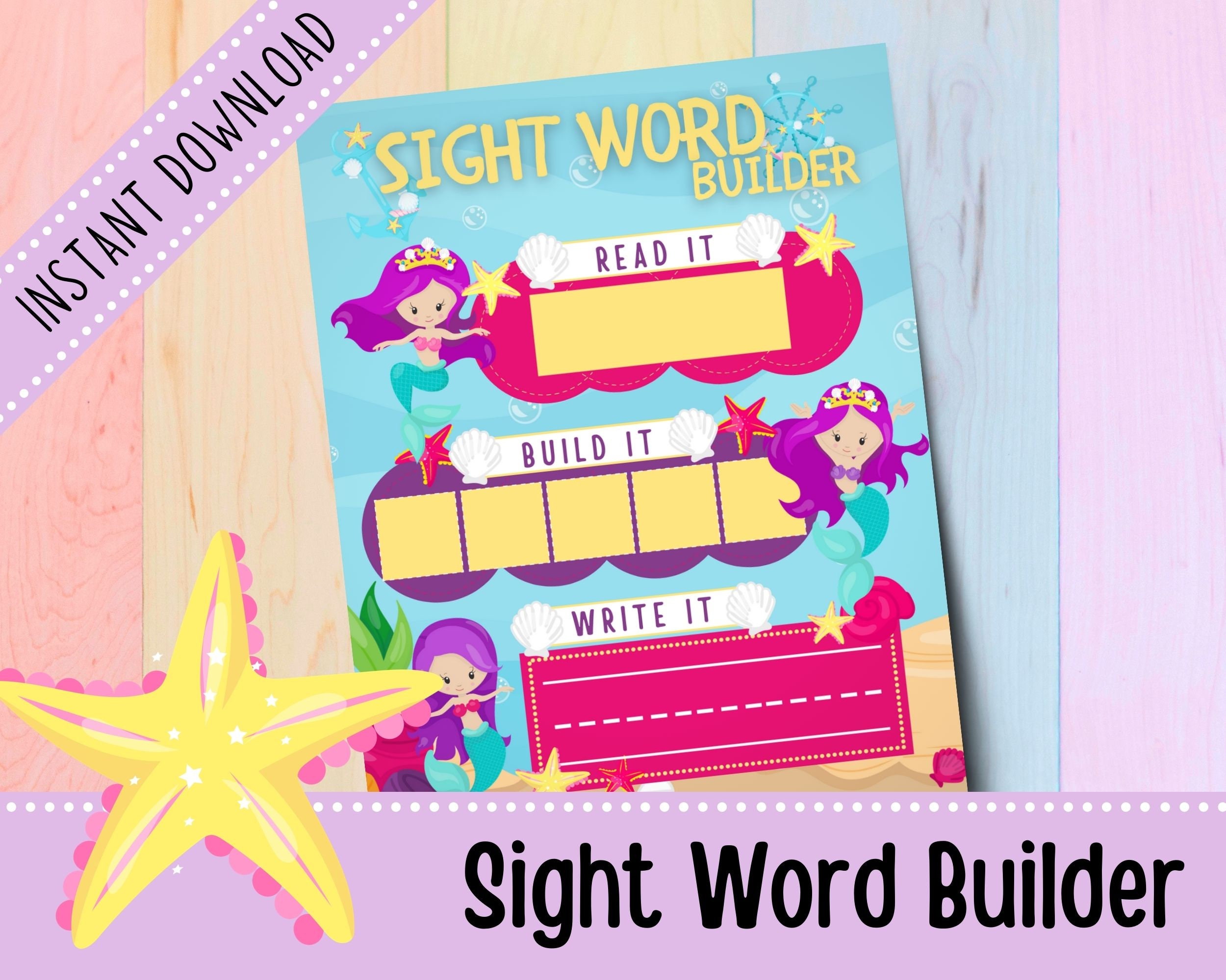 Mermaid Sight Word Builder Learn to Read Learning Activities for Kids ...