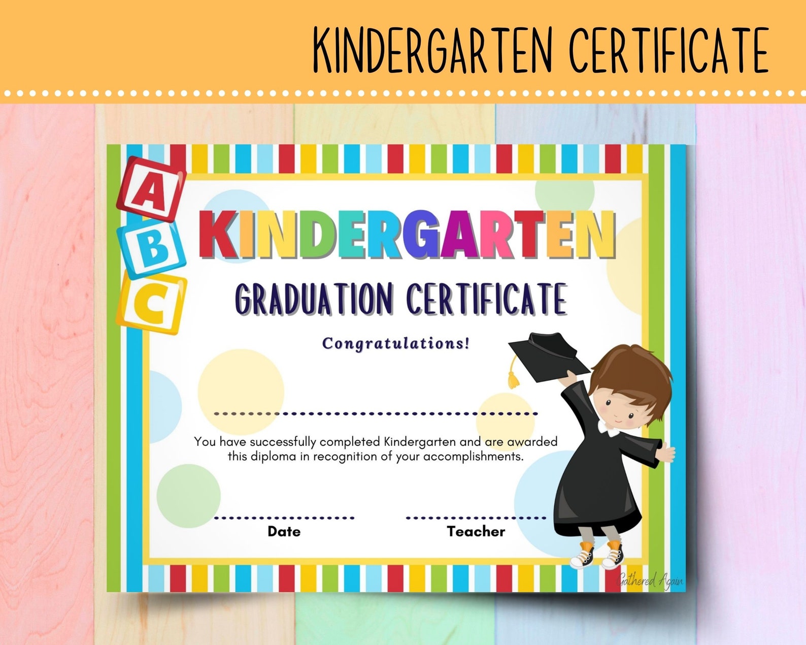 Rainbow Kindergarten Graduation Certificate | Kindergarten Diploma for ...