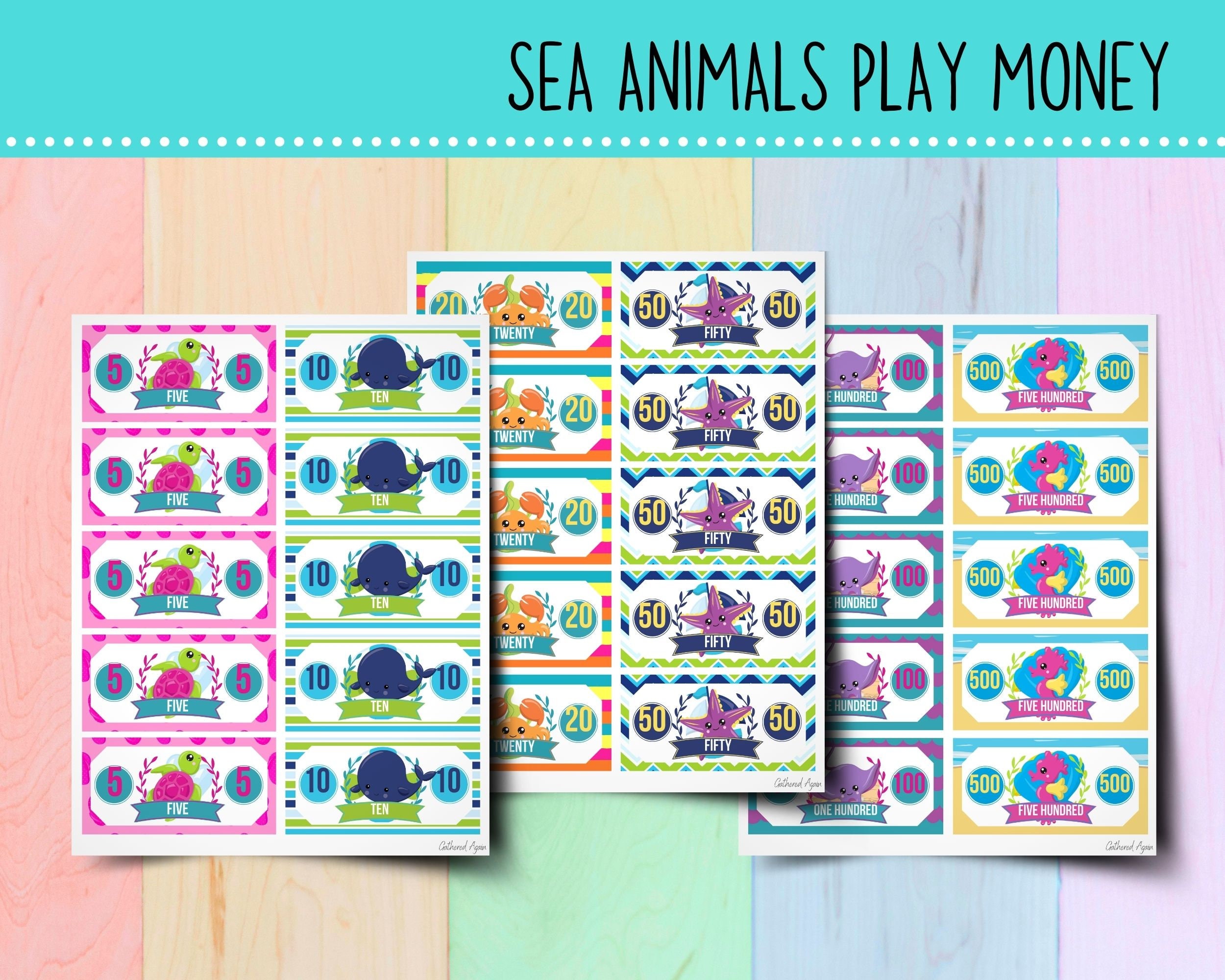 Sea Animals Pretend Play Money for Kids | Classroom Rewards System ...