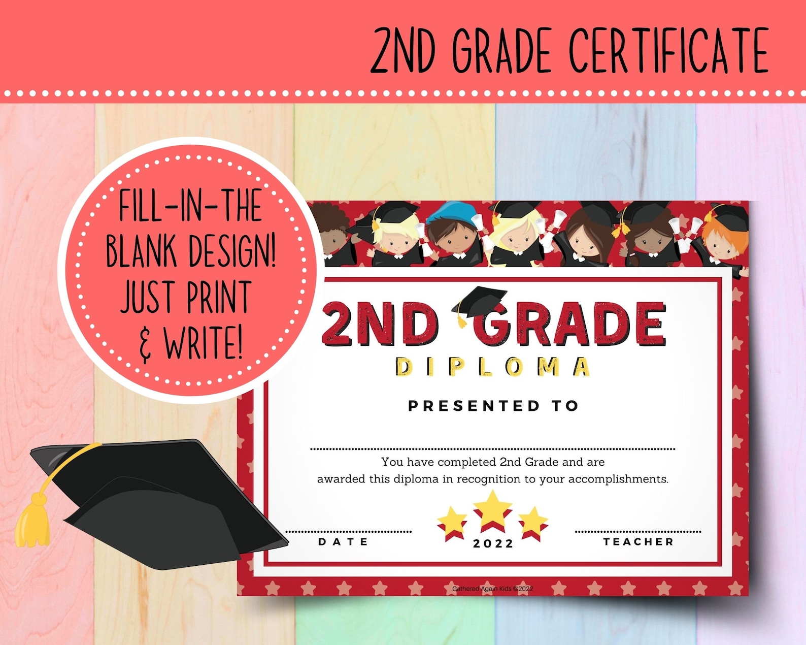 Printable 2nd Grade Graduation Certificate 2022 Star Student - Etsy