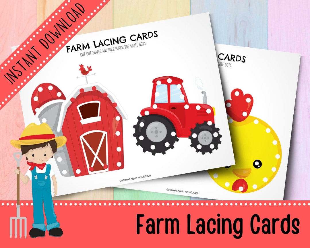 Farm Lacing Cards Set | Sewing Cards | Activities for Toddlers ...