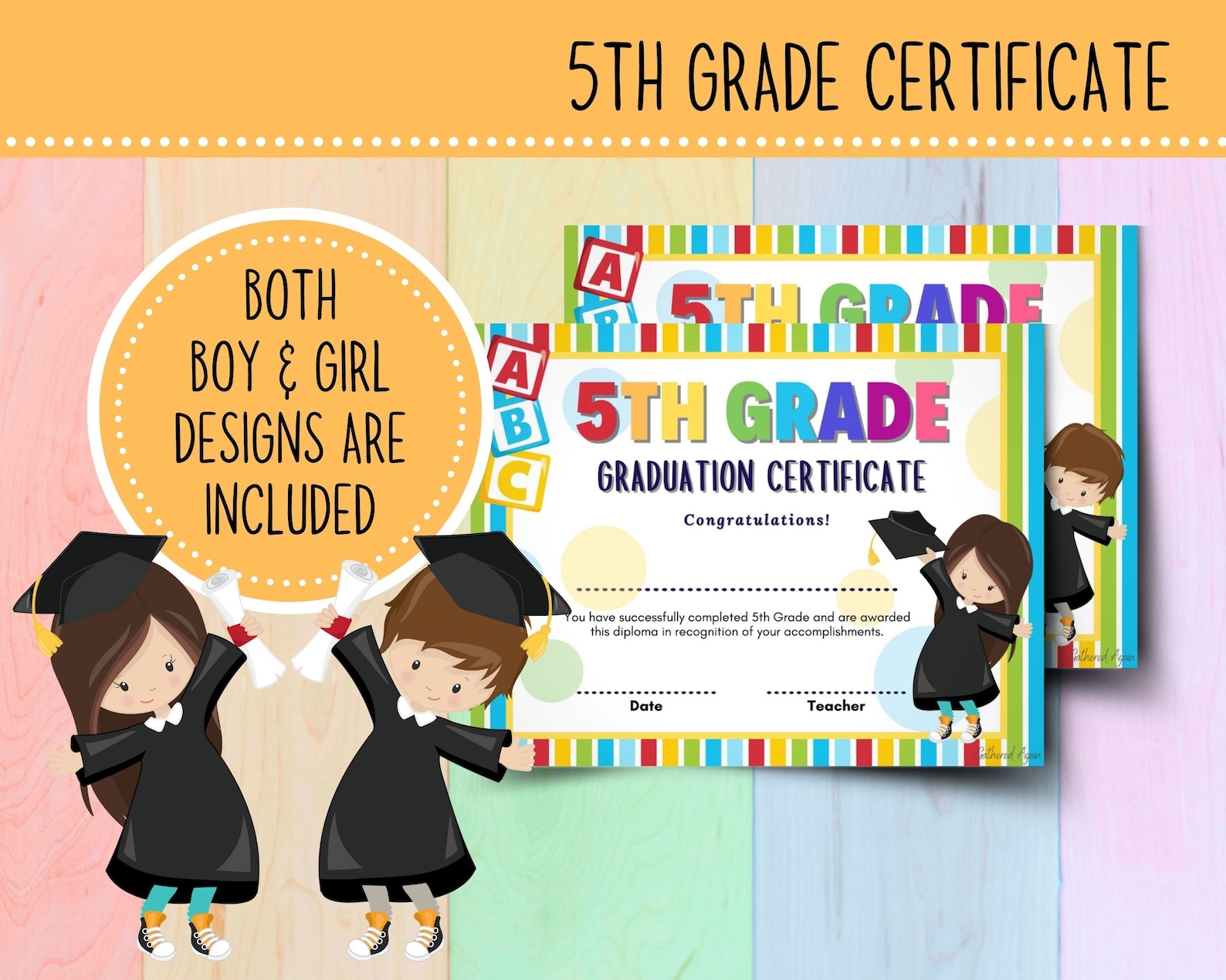 Rainbow 5th Grade Graduation Certificate | 5th Grade Diploma for Kids ...