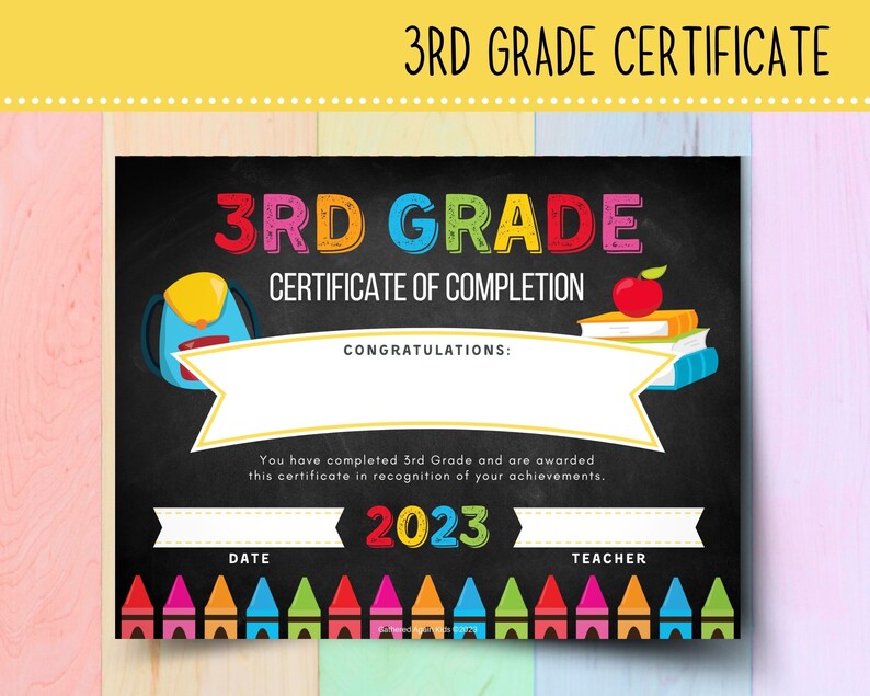 Printable 3rd Grade Graduation Certificate 2023 Chalkboard Graduation ...