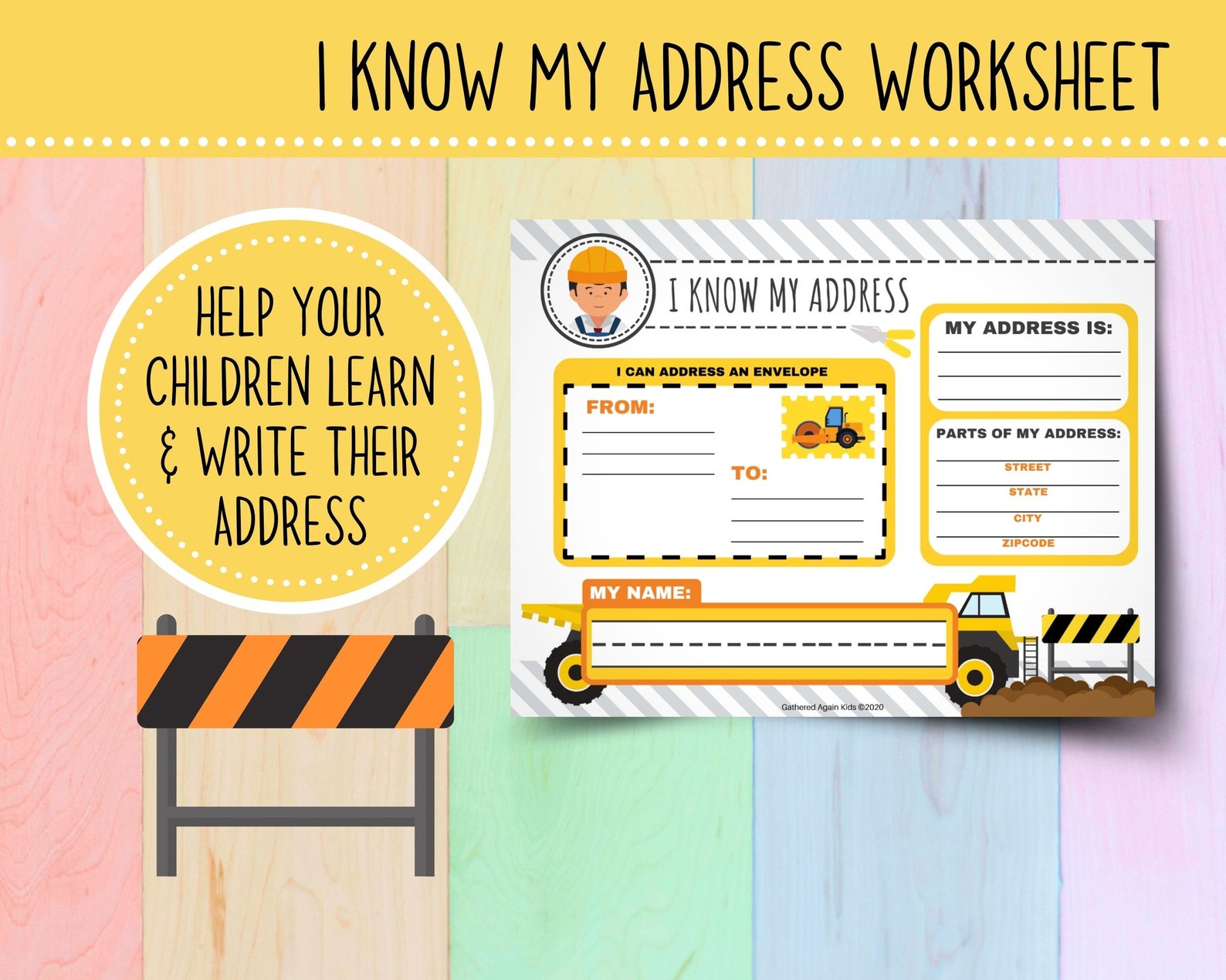 Construction I Know My Address Worksheet for Kids Learn Your Address ...