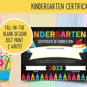 Printable Kindergarten Graduation Certificate 2023 Chalkboard ...
