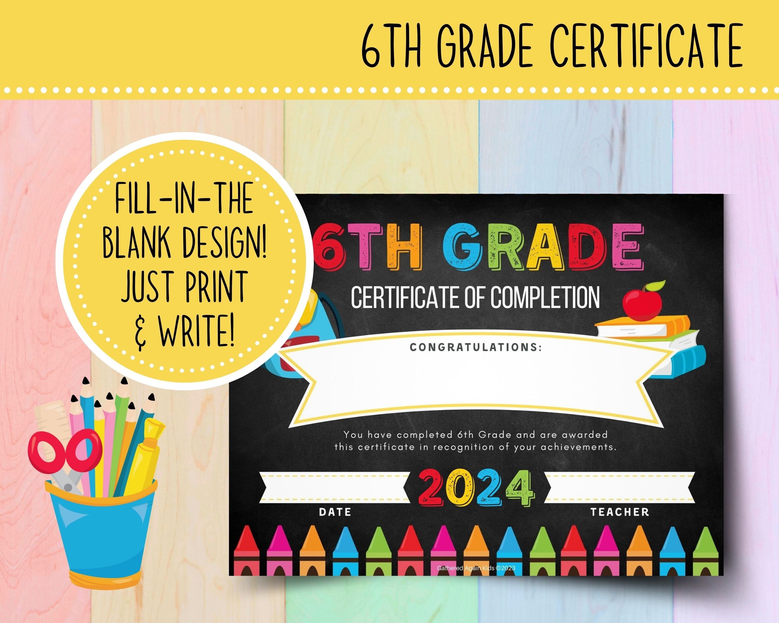 Printable 6th Grade Graduation Certificate 2024 | Chalkboard Graduation ...