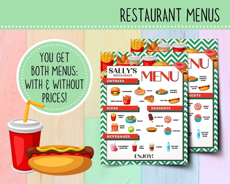 Menus de jeux de restaurant de Sally | Restaurant Play | Restauration ...