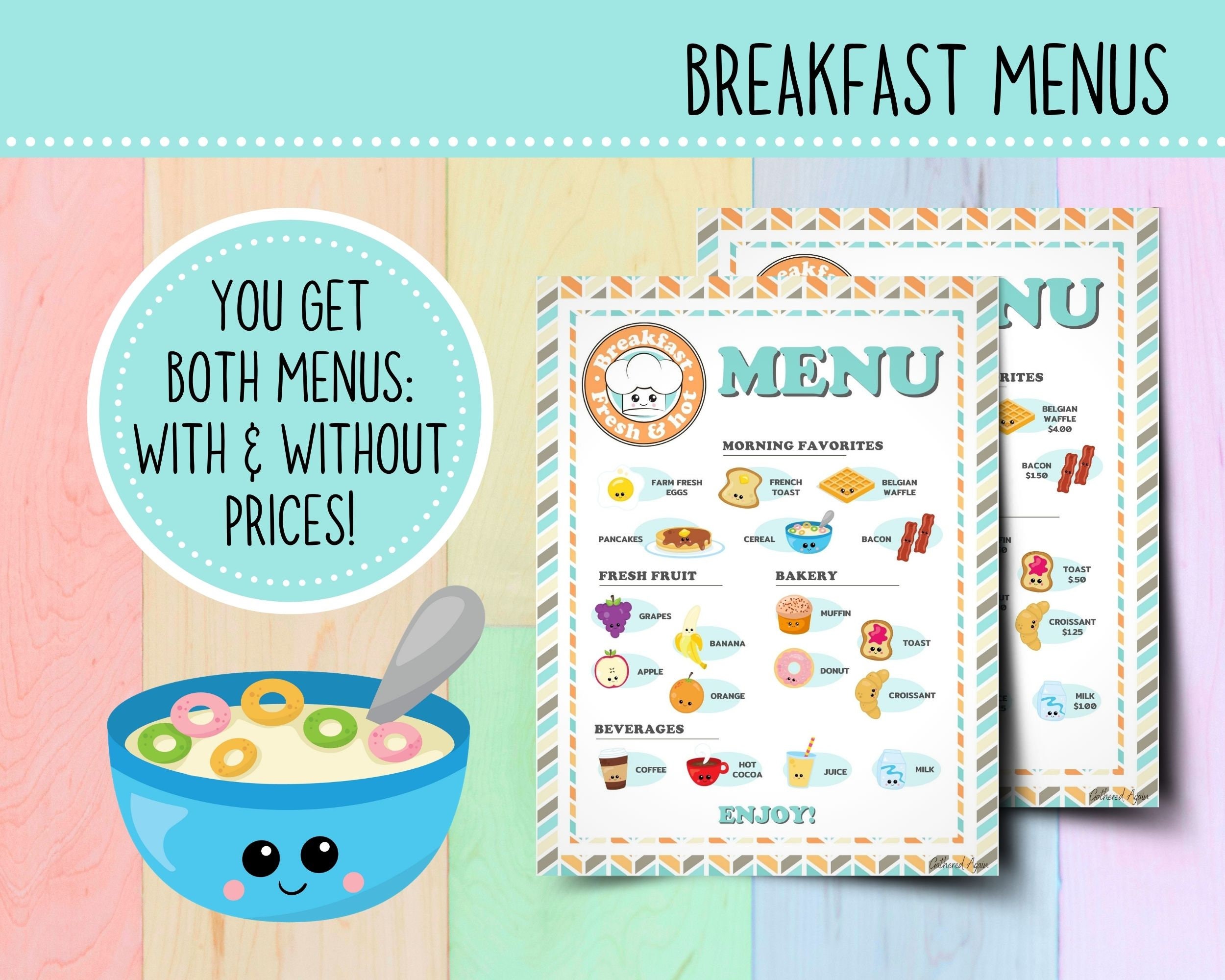 Breakfast Diner Menus | Play Restaurant | Activities for Toddlers ...