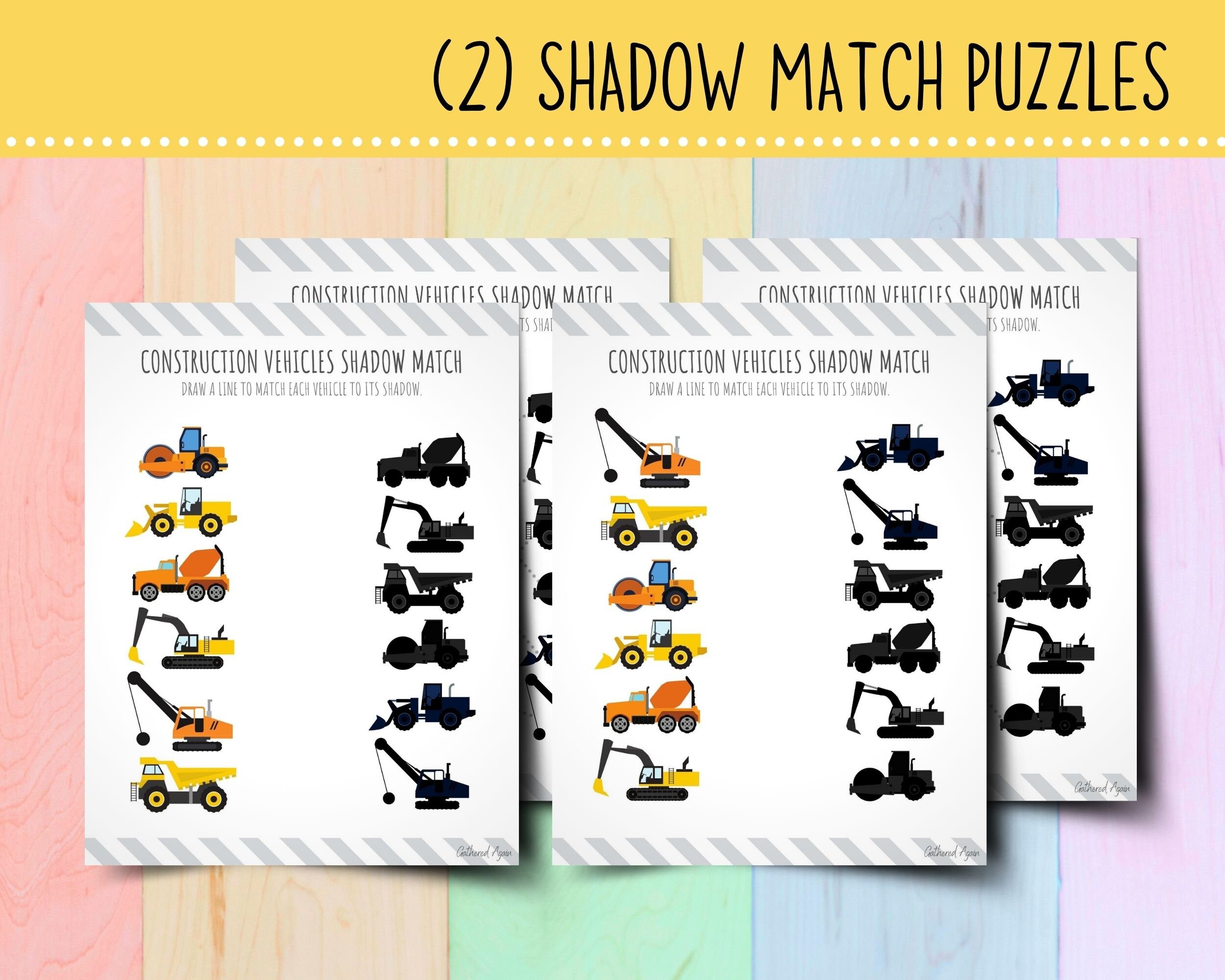 Construction Shadow Match Puzzles Activities for Toddlers Shadow ...