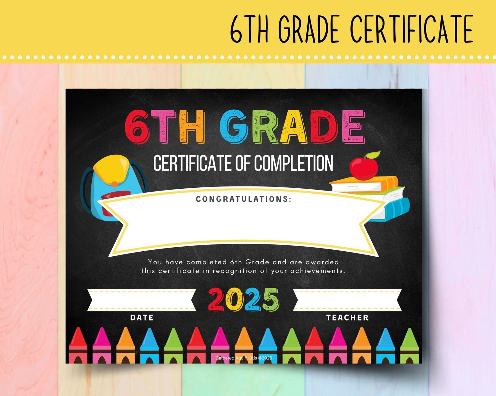 Printable 6th Grade Graduation Certificate 2025 | Chalkboard Graduation ...