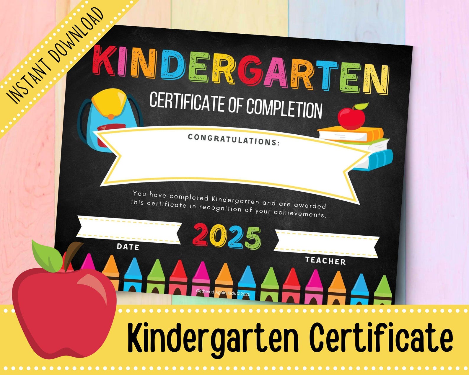 Printable Kindergarten Graduation Certificate 2025 | Chalkboard ...