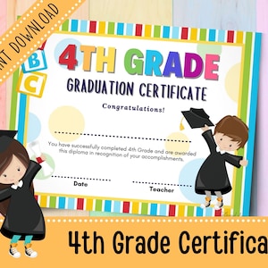 Rainbow 4th Grade Graduation Certificate | 4th Grade Diploma for Kids ...