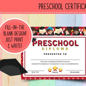 Printable Preschool Grade Graduation Certificate 2024 | Star Student ...