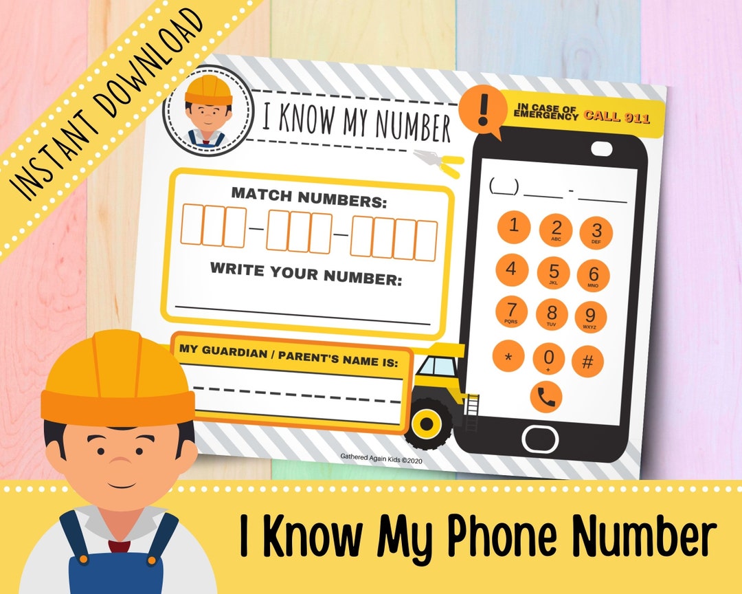 Construction I Know My Phone Number Worksheet for Kids | Learn Your ...