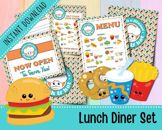 Lunch Diner Complete Set Play Restaurant Fast Food | Etsy