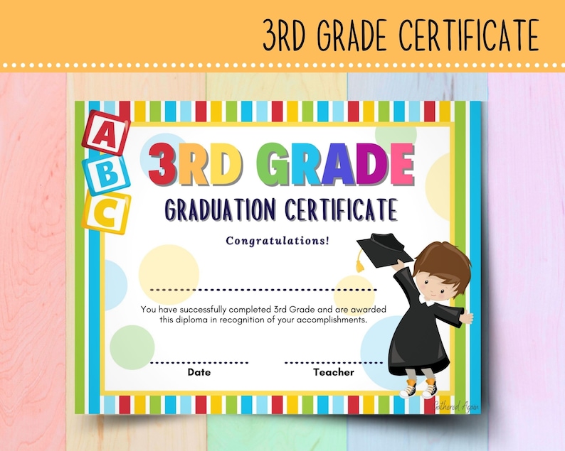 Rainbow 3rd Grade Graduation Certificate | 3rd Grade Diploma for Kids ...