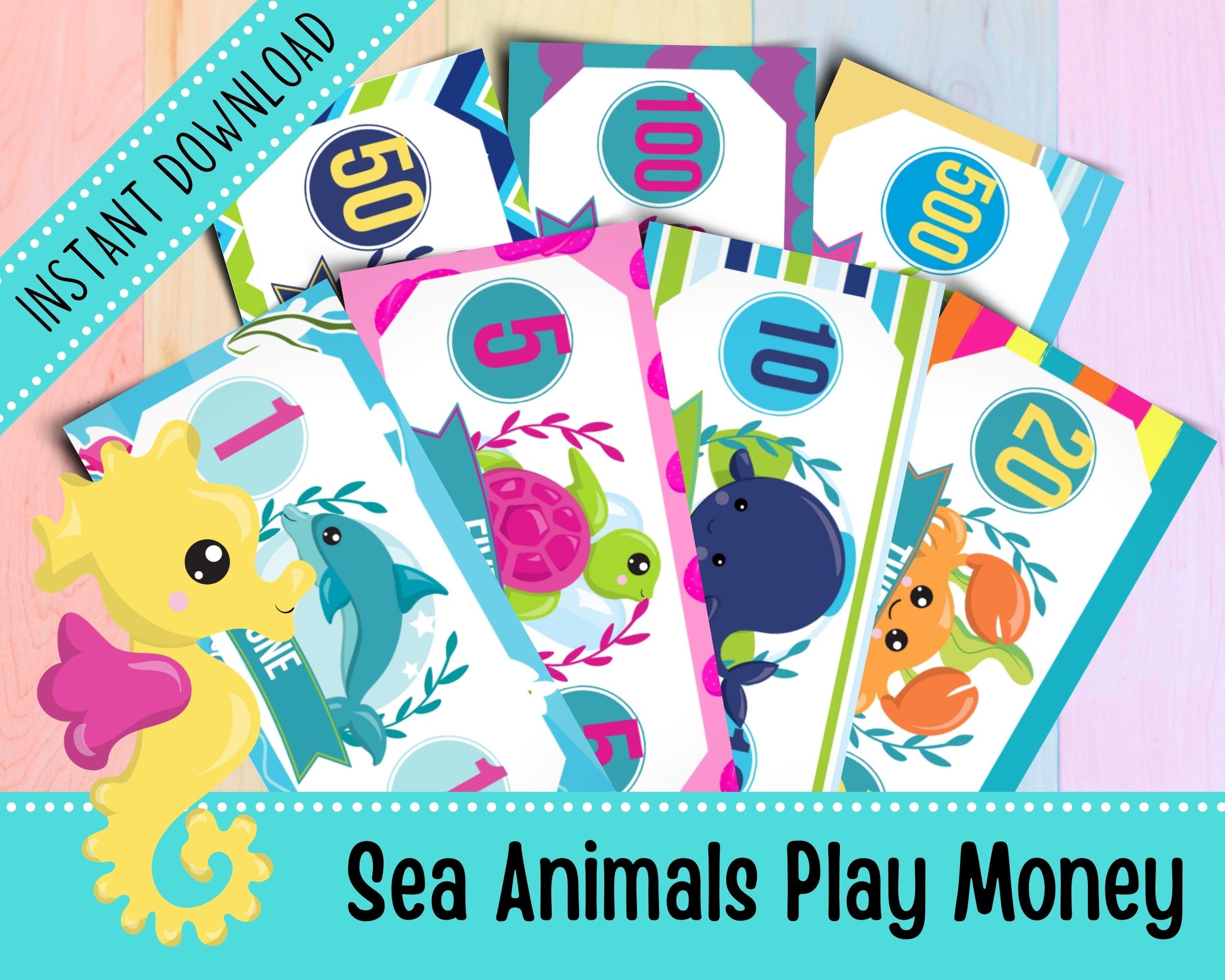 Sea Animals Pretend Play Money for Kids | Classroom Rewards System ...