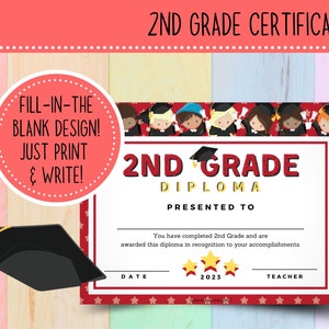Printable 2nd Grade Graduation Certificate 2023 Star Student Graduation ...