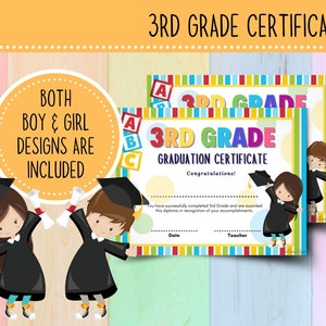 Rainbow 3rd Grade Graduation Certificate | 3rd Grade Diploma for Kids ...