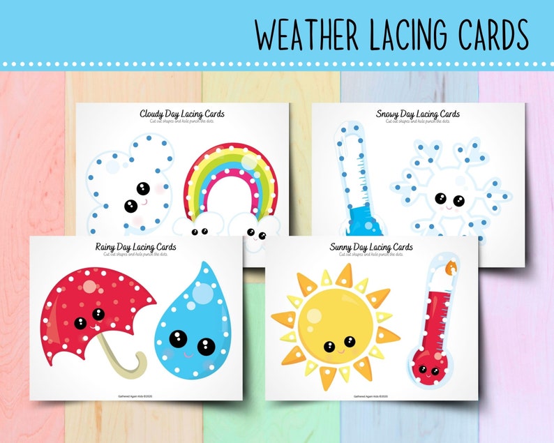 Weather Lacing Cards Quiet Activities for Toddlers Montessori Fine ...