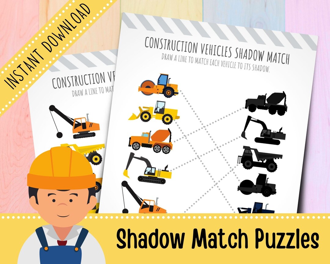 Construction Shadow Match Puzzles Activities for Toddlers Shadow ...