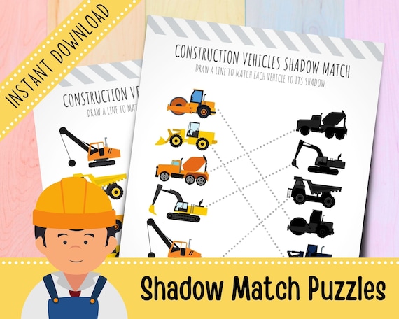 Construction Shadow Match Puzzles Activities for Toddlers | Etsy