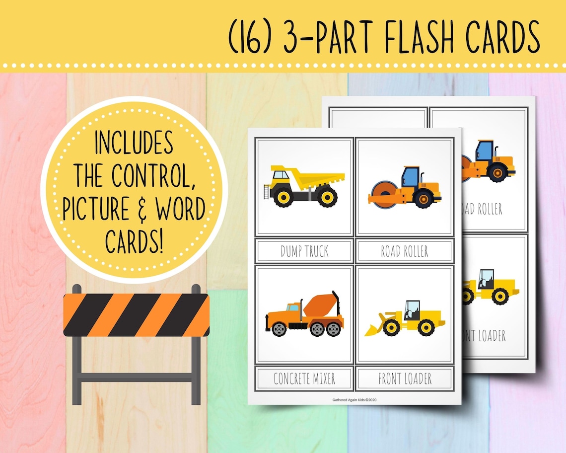 Construction Vehicles Flash Cards | Activities for Toddlers ...