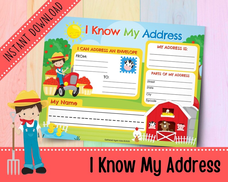 Farm I Know My Address Worksheet for Kids | Learn Your Address ...
