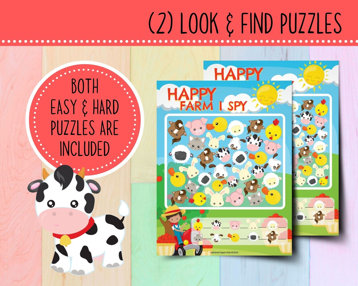Farm Animals I Spy Puzzles Activities for Toddlers Look | Etsy