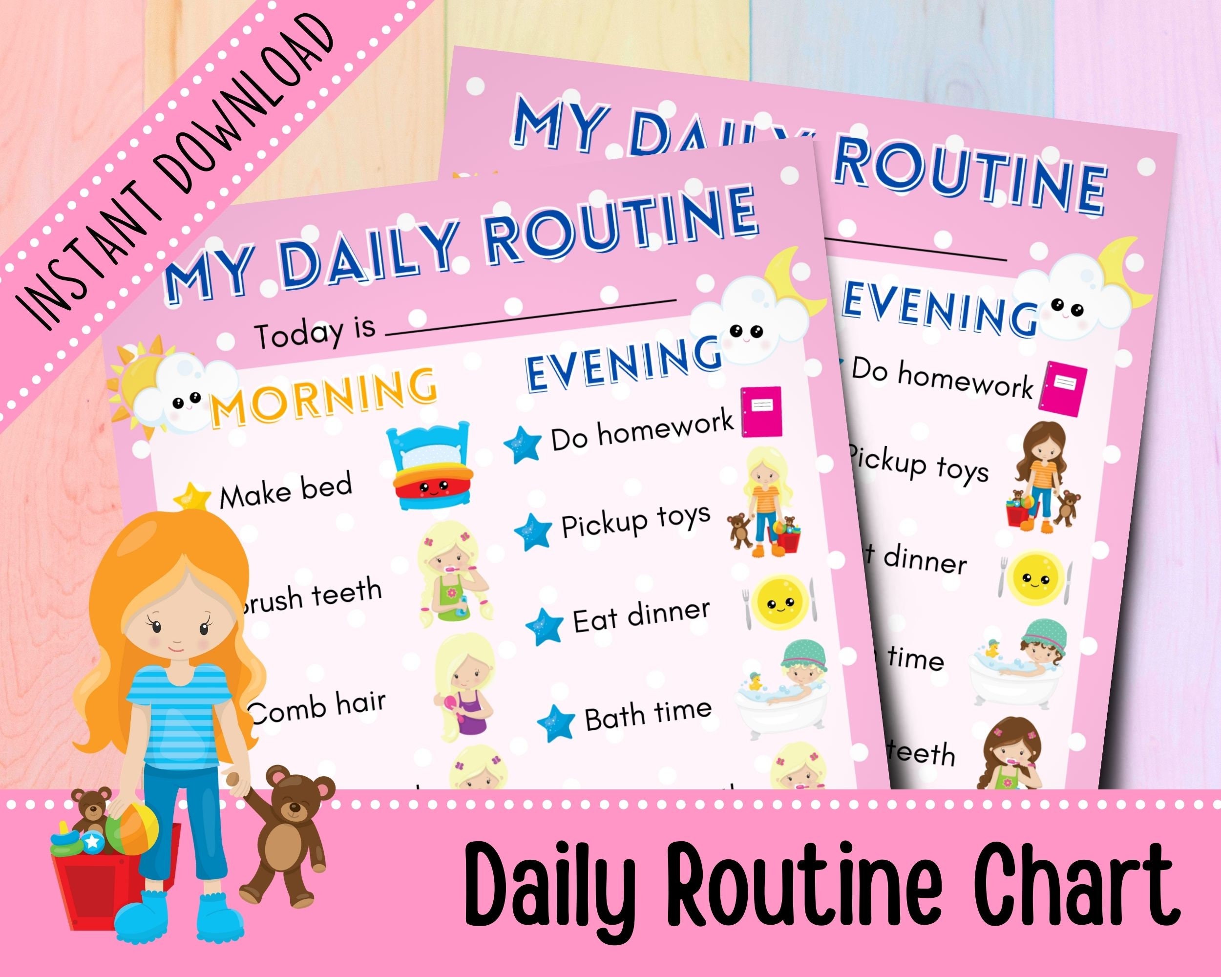 Daily Routine Chart for Girls Routine Reminder Sticker - Etsy
