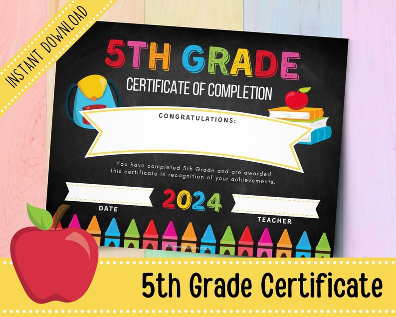 Printable 5th Grade Graduation Certificate 2024 | Chalkboard Graduation ...