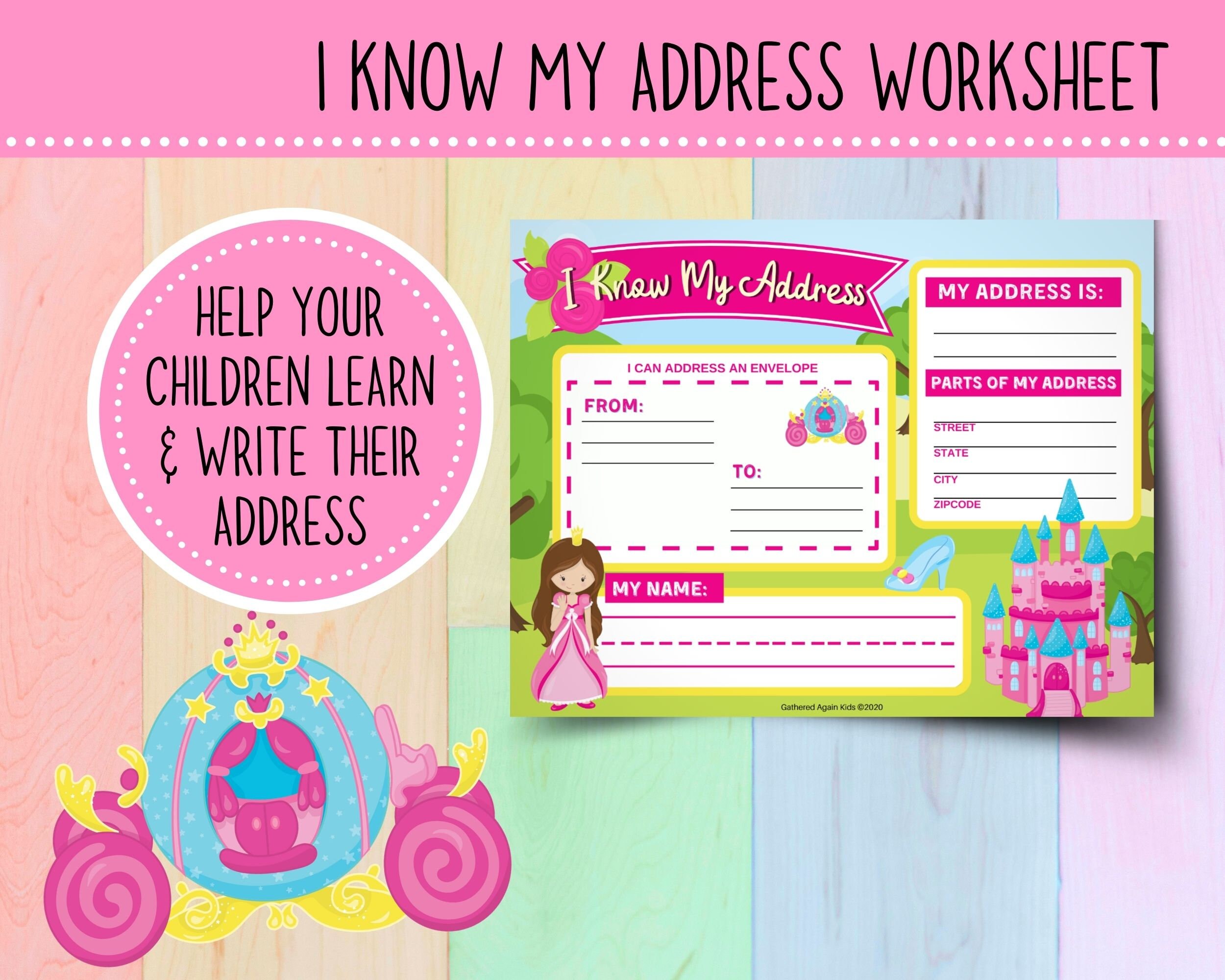 Princess I Know My Address Worksheet for Kids | Learn Your Address ...