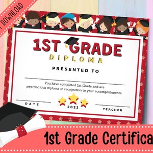 Printable 1st Grade Graduation Certificate 2023 Star Student Graduation ...