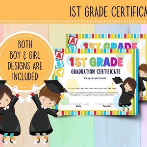 Rainbow 1st Grade Graduation Certificate | 1st Grade Diploma for Kids ...