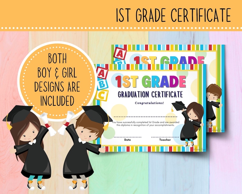 Rainbow 1st Grade Graduation Certificate | 1st Grade Diploma for Kids ...