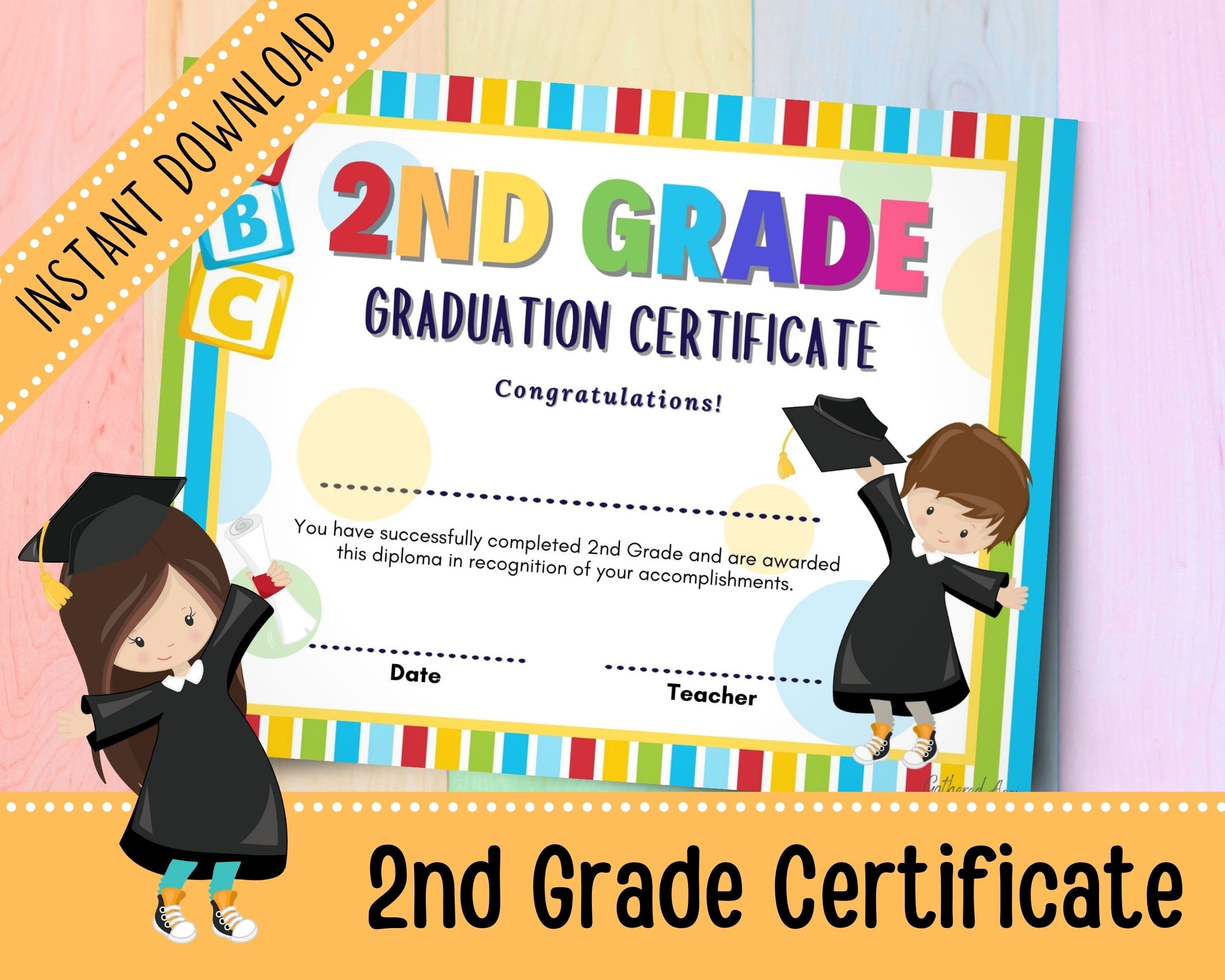 Rainbow 2nd Grade Graduation Certificate | 2nd Grade Diploma for Kids ...