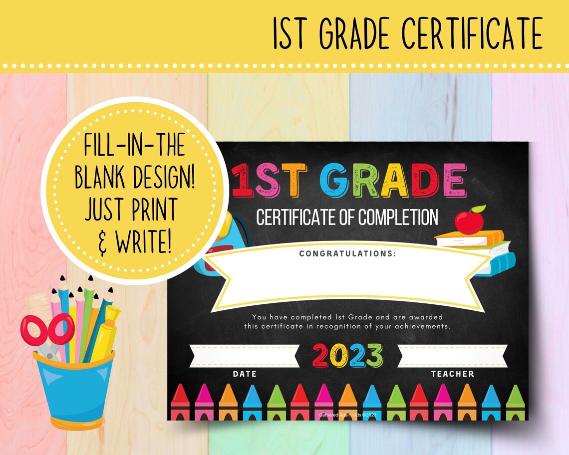 Printable 1st Grade Graduation Certificate 2023 Chalkboard Graduation ...