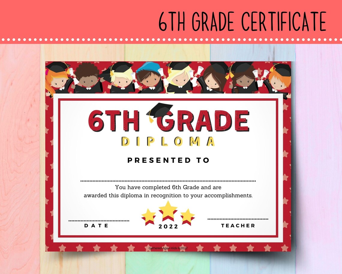 Printable 6th Grade Graduation Certificate 2022 Star Student - Etsy