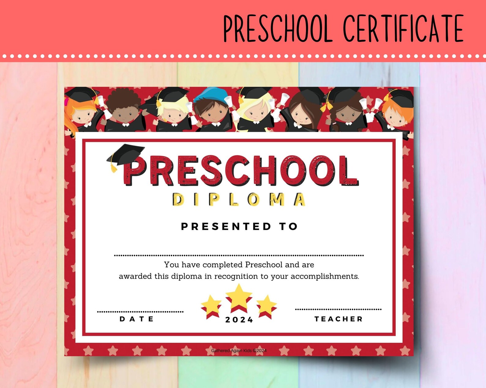 Printable Preschool Grade Graduation Certificate 2024 | Star Student ...