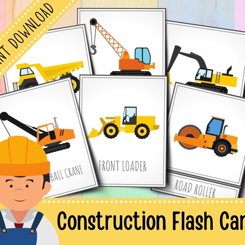 Construction Vehicles Flash Cards Activities for Toddlers - Etsy