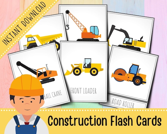 Construction Vehicles Flash Cards Activities for Toddlers - Etsy