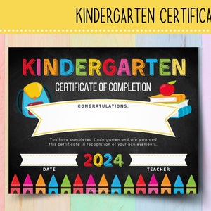 Printable Kindergarten Graduation Certificate 2024 | Chalkboard ...