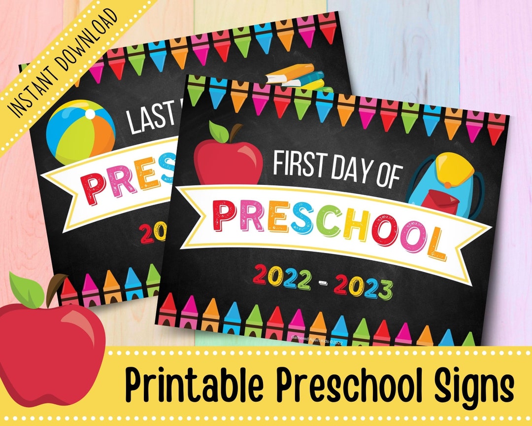 Printable First and Last Day of Preschool Signs 2022-2023 Chalkboard ...
